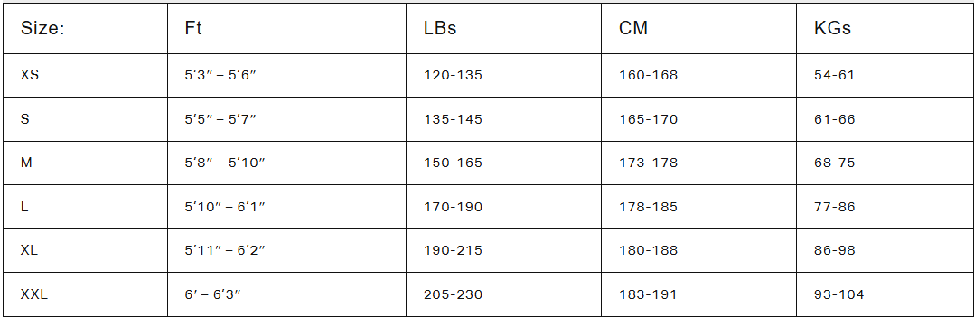 SIZE CHART – Matuse Thailand